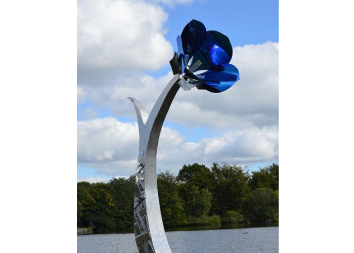 Garden Decor Blue Color Metal Flower Sculpture Stainless Steel Painted ...