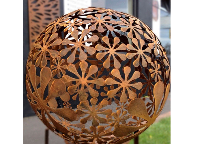 Modern 100cm Dia Corten Steel Ball Sculpture For Garden Decor