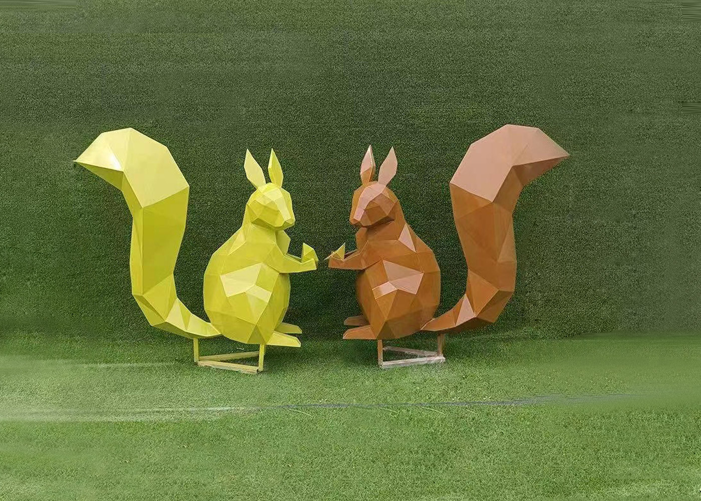 Contemporary Garden Decoration Colorful Stainless Steel Squirrel Sculpture