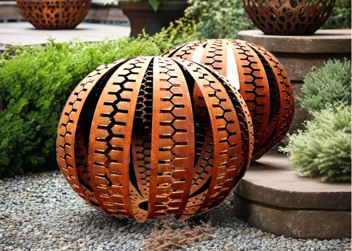 Large Rusty Sphere Metal Garden Sculpture Corten Steel Ball Design ...