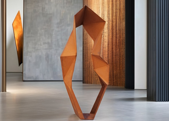 Contemporary Abstract Geometric Metal Art Sculpture Modern Corten Steel ...
